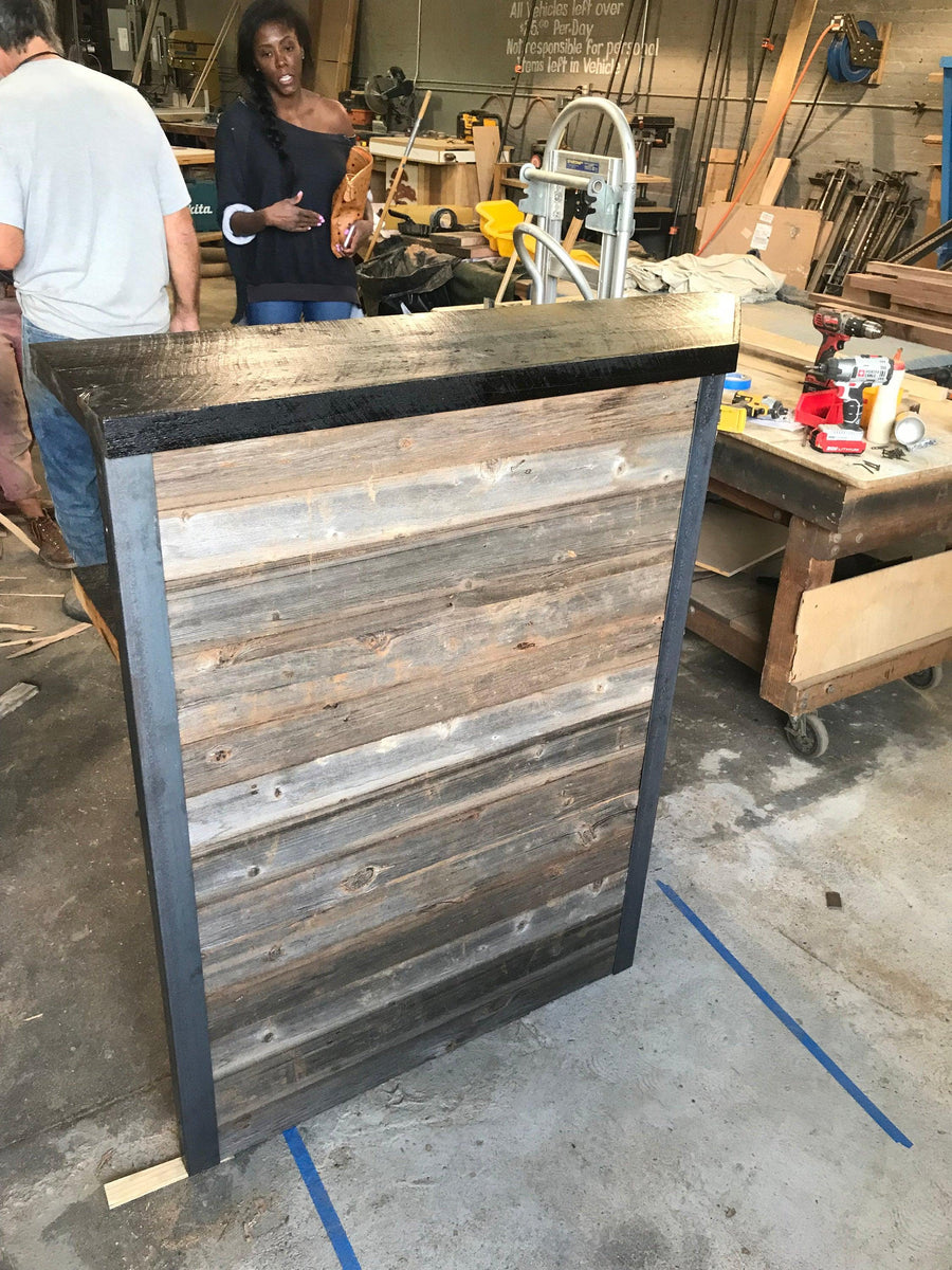 Octagonal Wooden Reception Desk, Custom Furnished Curved Modern Recept